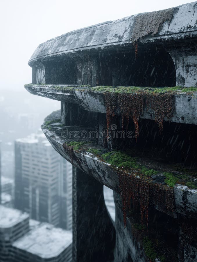 Abandoned Concrete Structure in the Rain Stock Illustration ...