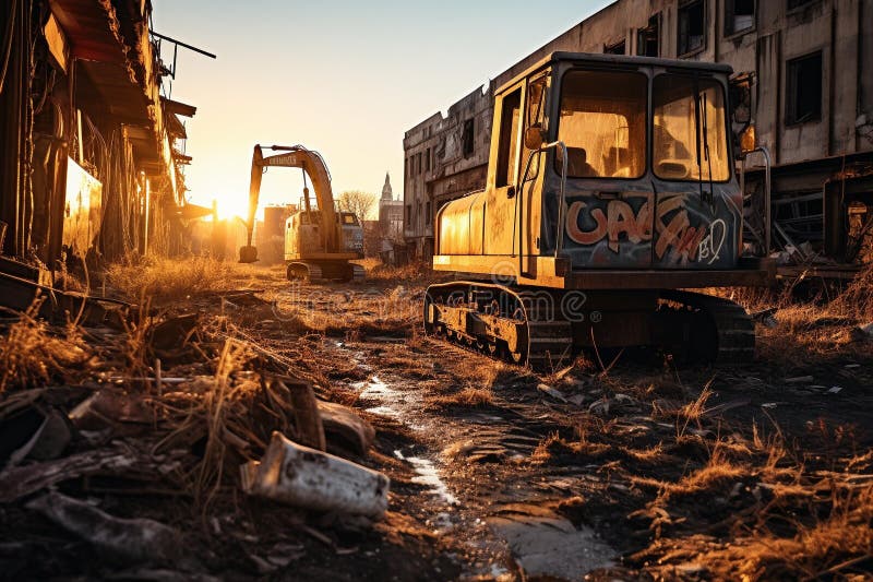 An Abandoned Construction Site with Heavy Machinery Left Behind and ...