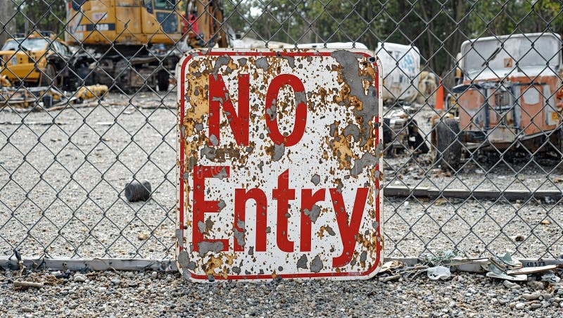 Abandoned Construction Site with No Entry Sign on Fence Stock ...