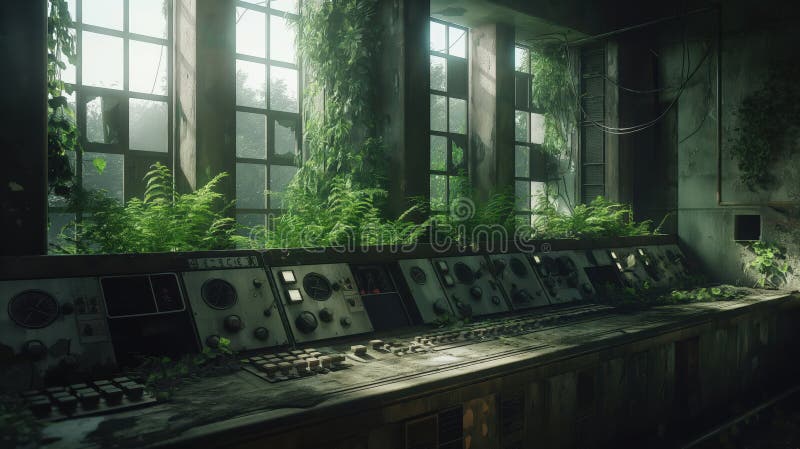 Overgrown Control Panel stock illustration. Illustration of abandoned ...