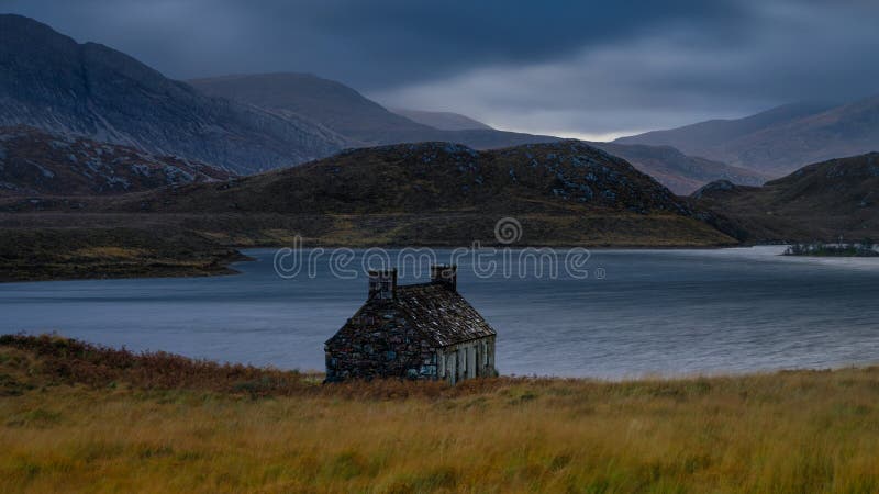 Abandoned Cottage at Loch Stack in the Scottish Highlands Stock Photo ...