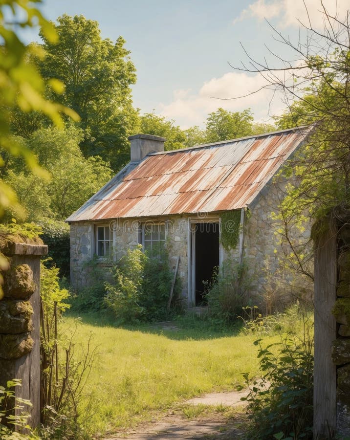 Abandoned Cottage Surrounded by Greenery and Sunshine. Stock Image ...