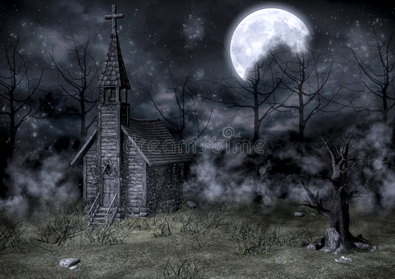 Abandoned creepy church stock illustration. Illustration of scary ...