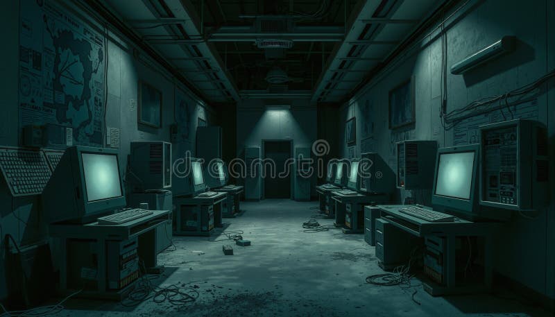 Abandoned Cyberpunk Computer Lab Stock Image - Image of abandoned ...