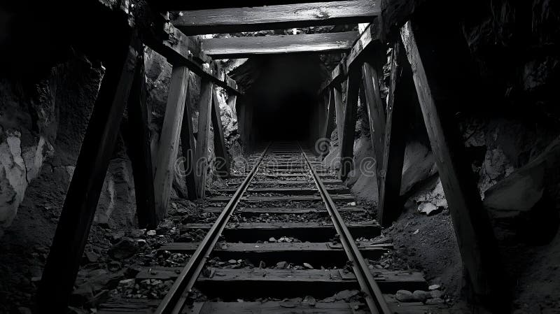 Abandoned Dark Mine Tunnel with Empty Railway Tracks Stock Image ...
