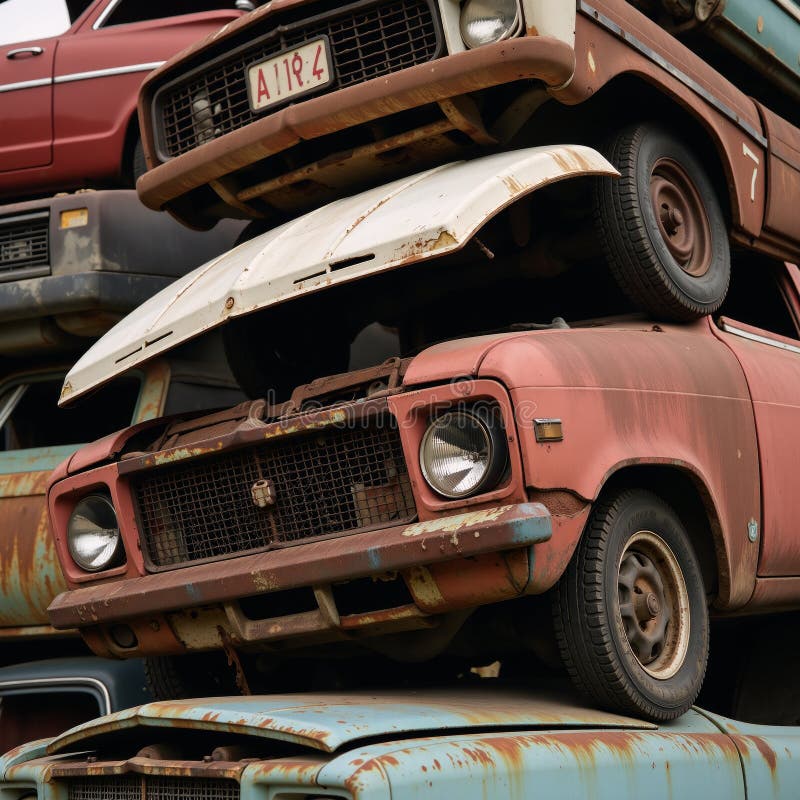 Abandoned Decaying Car Pileup with Signs of Neglect Stock Illustration ...