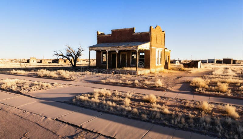Abandoned Desert Ghost Town Sunset Stock Image - Image of dusty ...