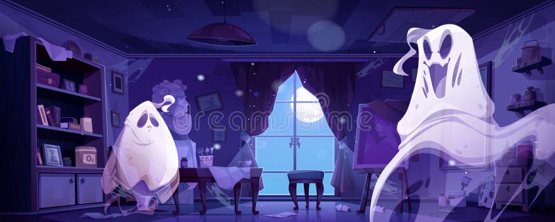 Abandoned Destroyed Art Studio with Ghosts. Stock Vector - Illustration ...