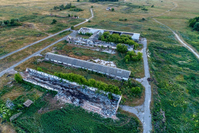 Abandoned and Destroyed Rural Farm, Aerial View Stock Image - Image of ...
