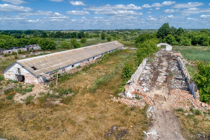 Abandoned and Destroyed Rural Farm, Aerial View Stock Photo - Image of ...
