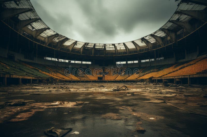 The Abandoned Destroyed Stadium Stock Image - Image of goal, forgotten ...