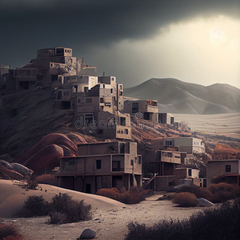 Abandoned and Devastated Postapocalyptic City Spreading Across Gray ...