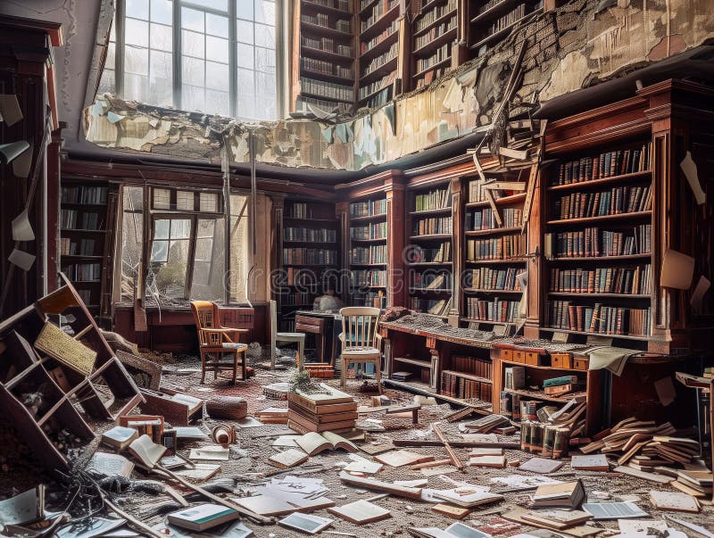 An Abandoned and Disorganized Library. Stock Image - Image of book ...