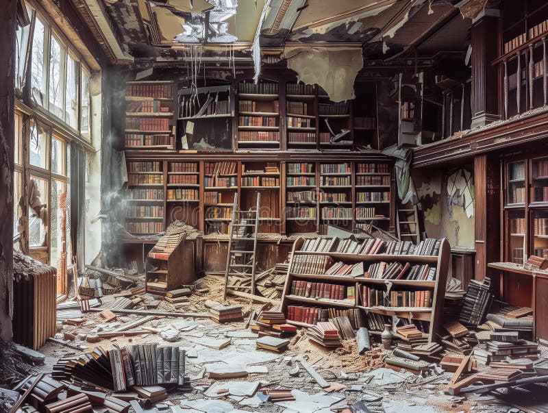 An Abandoned and Disorganized Library. Stock Image - Image of home ...