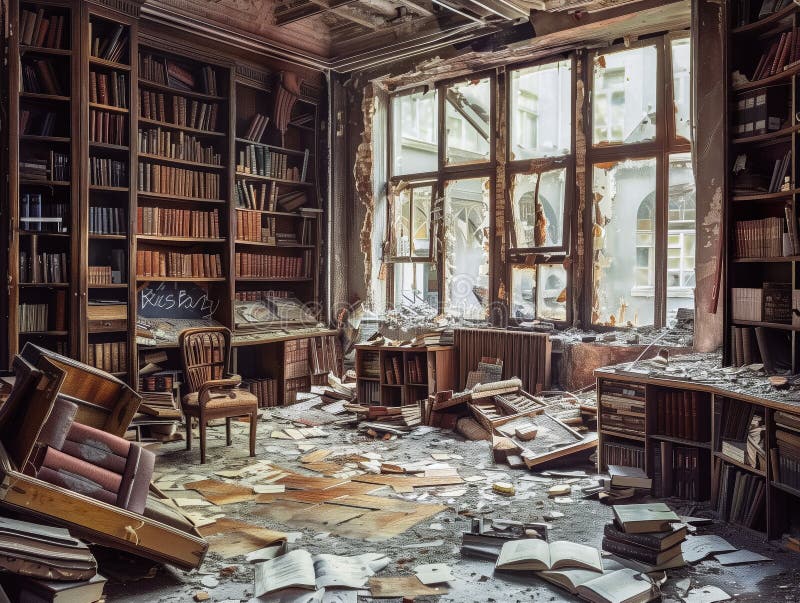 An Abandoned and Disorganized Library Stock Photo - Image of empty ...
