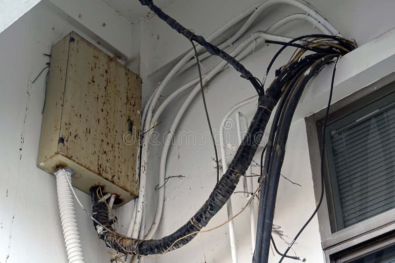 Abandoned Electrical Cables on the Ceiling of a Building Stock Image ...