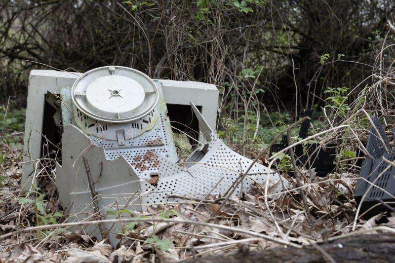 Abandoned Electronic Waste in Forest. Stock Image - Image of electronic ...