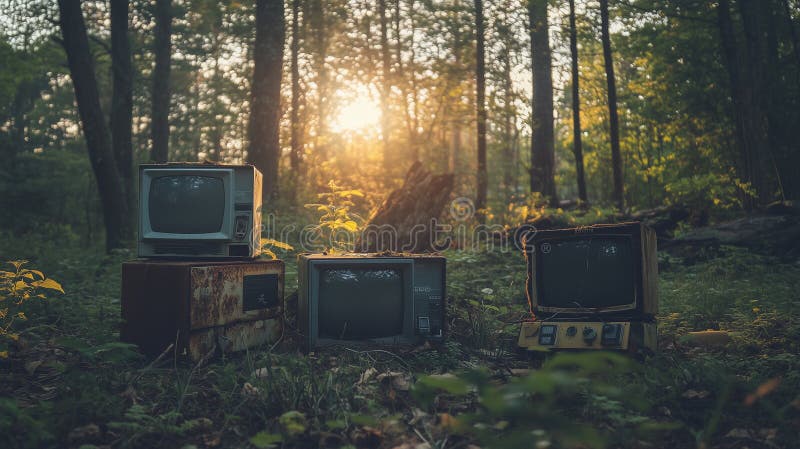 Abandoned Electronic Waste in the Middle of a Forest Stock Illustration ...