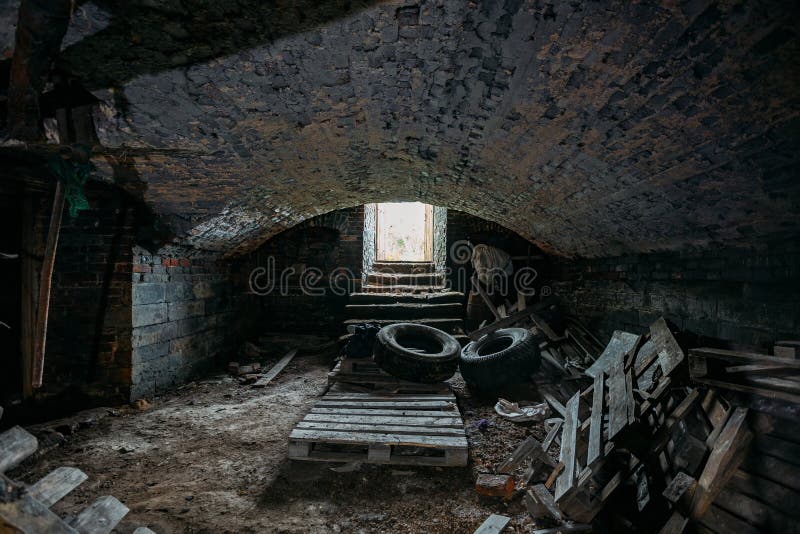 Abandoned Empty Old Dark Underground Vaulted Cellar Stock Image - Image ...