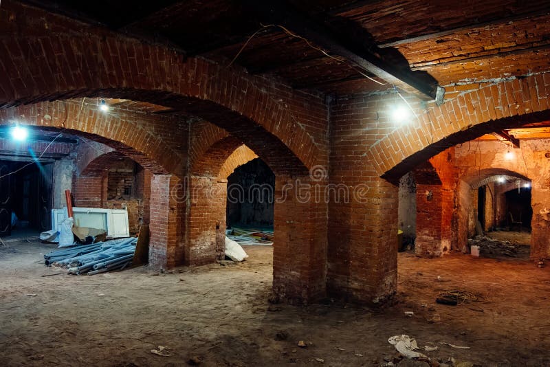 Abandoned Empty Old Dark Underground Vaulted Cellar Stock Photo - Image ...