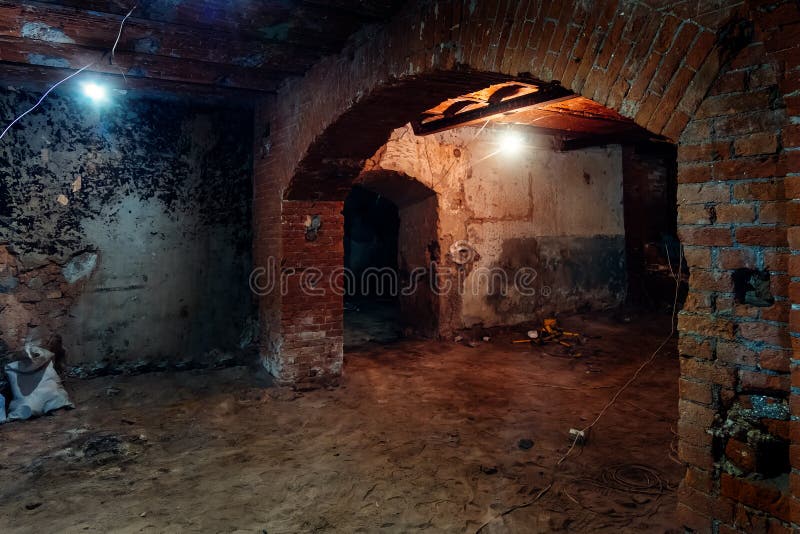 Abandoned Empty Old Dark Underground Vaulted Cellar Stock Photo - Image ...