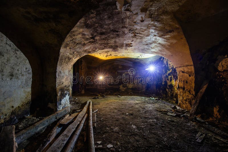 Abandoned Empty Old Dark Underground Vaulted Cellar Stock Photo - Image ...