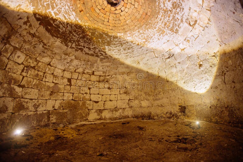 Abandoned Empty Old Underground Round Cellar Under Rural House Stock ...