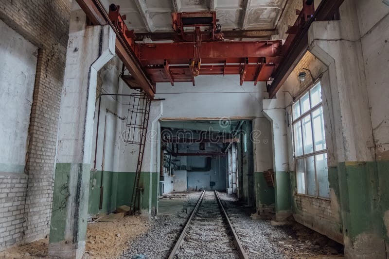 Abandoned Empty Train Depot with Old Rusty Bridge Crane Stock Photo ...