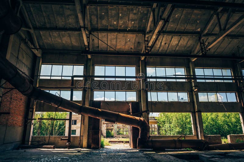 Abandoned Factory, Big Warehouse, Large Windows Stock Photo - Image of ...