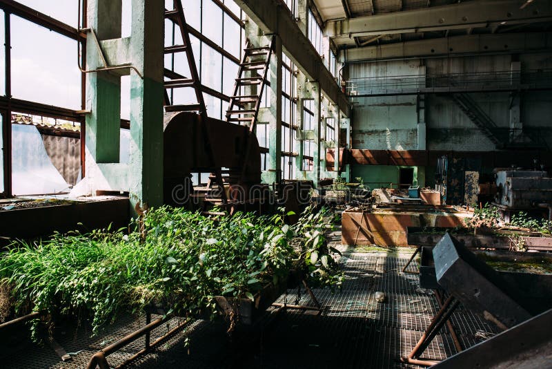 Abandoned Factory Inside, Big Windows, Rusty Steel Equipment Stock ...