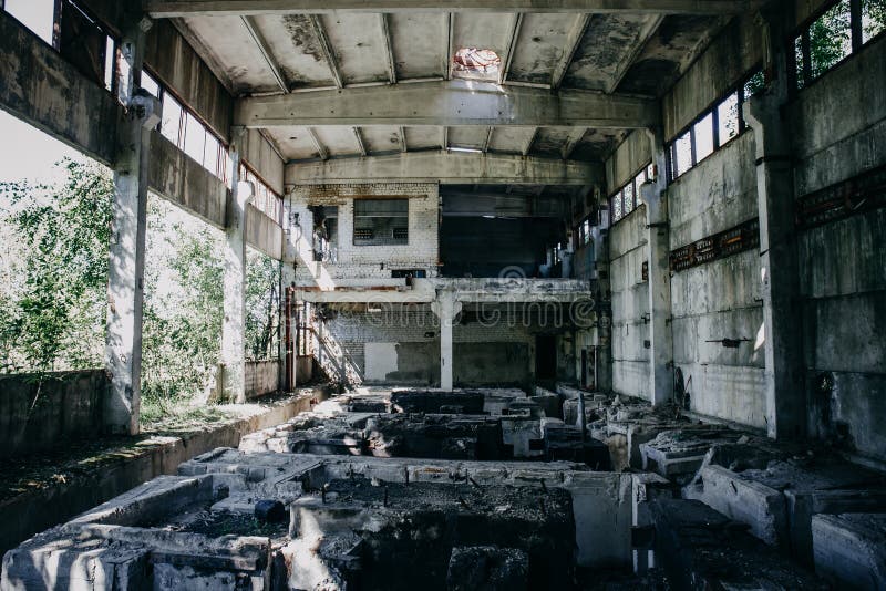 Abandoned Factory, Inside Large Workshop, Abandoned Warehouse Stock ...