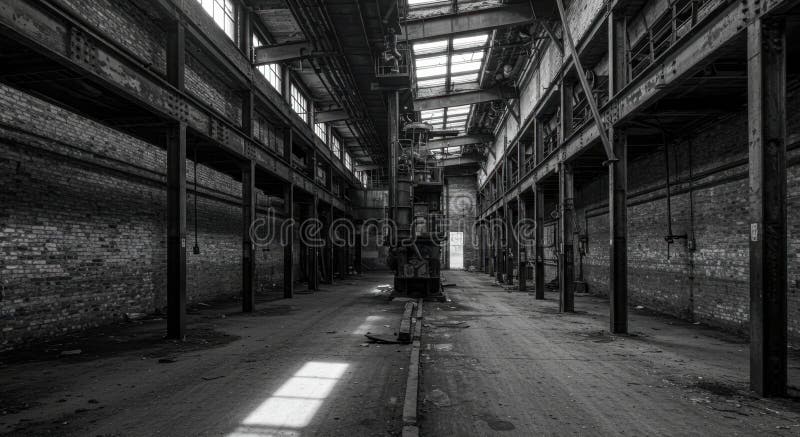 Abandoned Factory Interior: Black and White Photography Stock ...