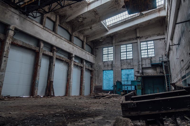 Abandoned Factory Interior. Empty Industrial Hall of Workshop Stock ...