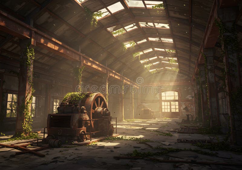 Abandoned Factory Interior with Machine and Overgrowth Stock ...