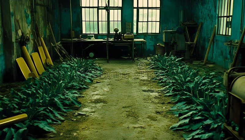 Abandoned Factory Overgrown with Plants Stock Illustration ...