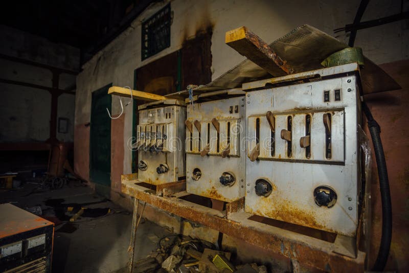 Abandoned Factory at Night. Old Rusty Machinery Stock Image - Image of ...