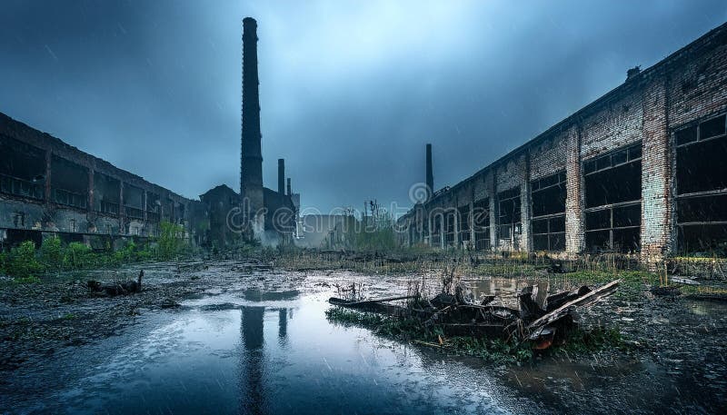 Abandoned Factory Ruins, AI Generated Stock Illustration - Illustration ...