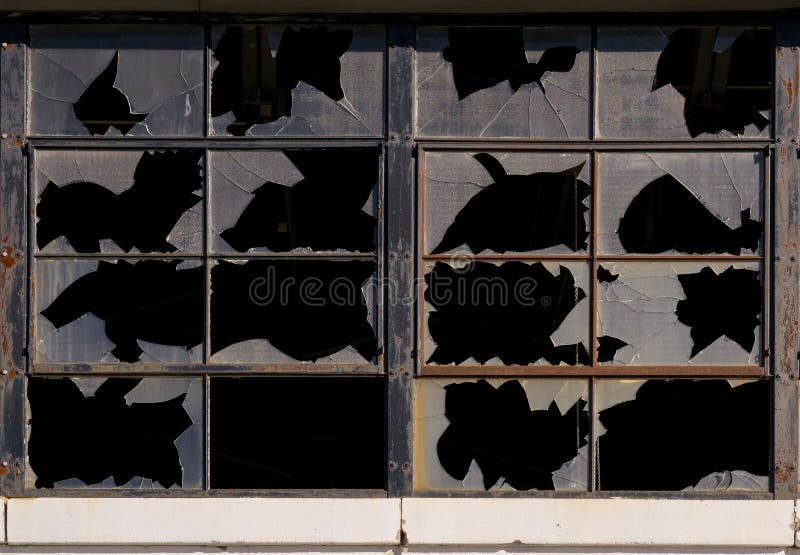 Abandoned Factory Warehouse Broken Windows and Wall Stock Image - Image ...