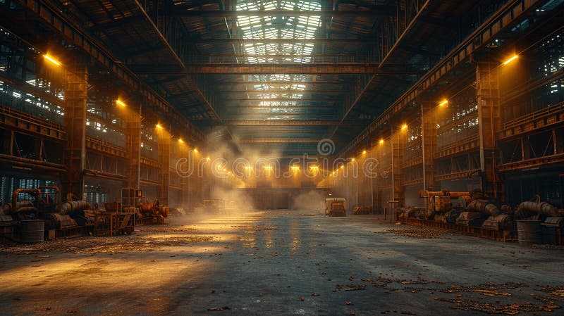 Abandoned Factory Warehouse. Eerie Empty Spaces with Dramatic Light. AI ...
