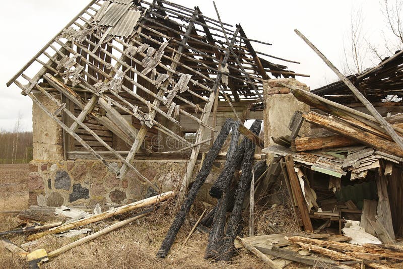 Abandoned, Falling Apart House in the Countryside. Holes in the Roof ...