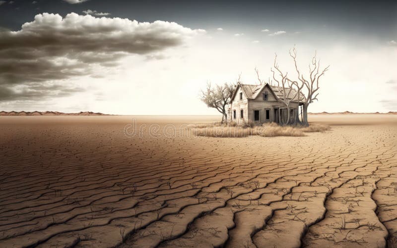 Abandoned Farm in the Middle of Dried Agricultural Fields with Cracked ...