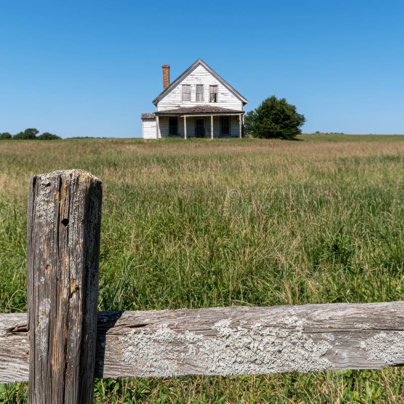 Abandoned Farmhouse in Rural Field Stock Illustration - Illustration of ...