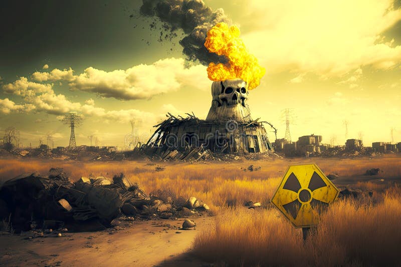 Abandoned Field Next To Buildings Representing Radiation Hazard Stock ...