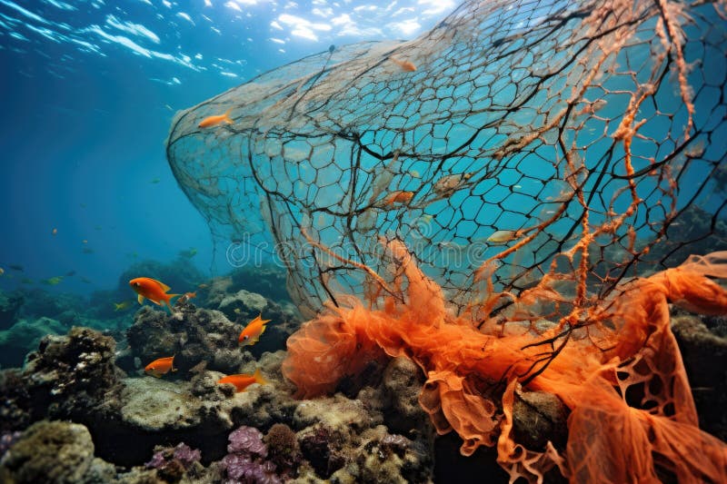 Abandoned Fishing Nets Tangled in Coral Reefs Stock Photo - Image of ...