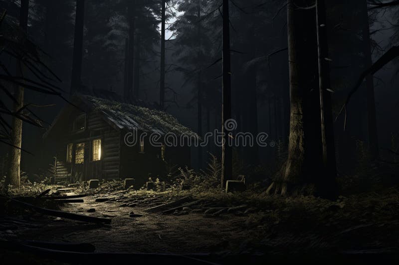 Abandoned Forest Cabin Shadows Shadows Cast on Stock Illustration ...