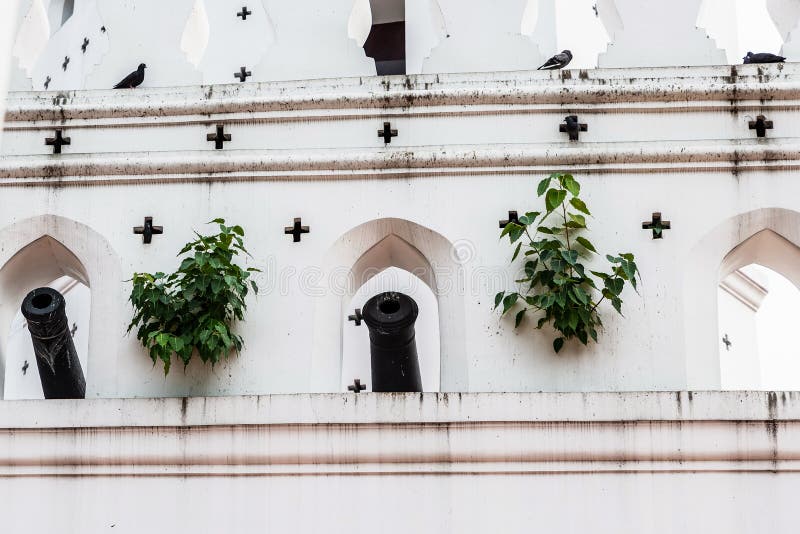 Fort Wall Wooden Log Made Of Pine Trunks ,toned Upwards View On The Sky ...