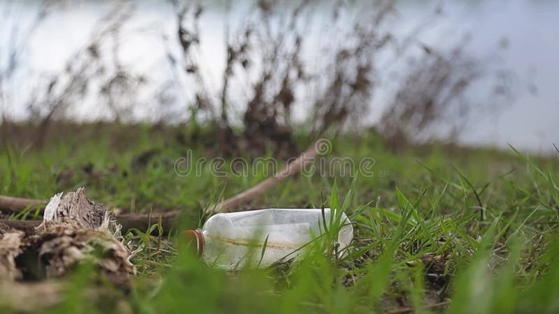 Abandoned Garbage Plastic and Glass Waste in Nature among the Grass ...