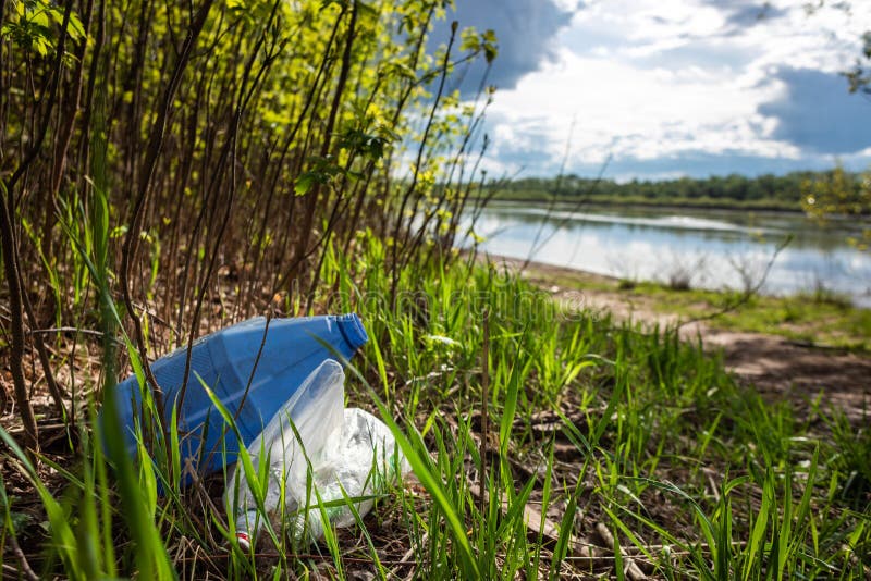 Abandoned Garbage Plastic and Glass Waste in Nature among the Grass ...