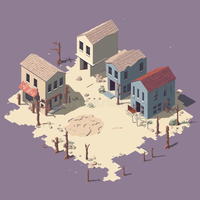 Abandoned Ghost Town Isometric Vector Flat Isolated Illustration Stock ...
