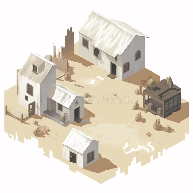 Abandoned Ghost Town Isometric Vector Flat Isolated Illustration Stock ...